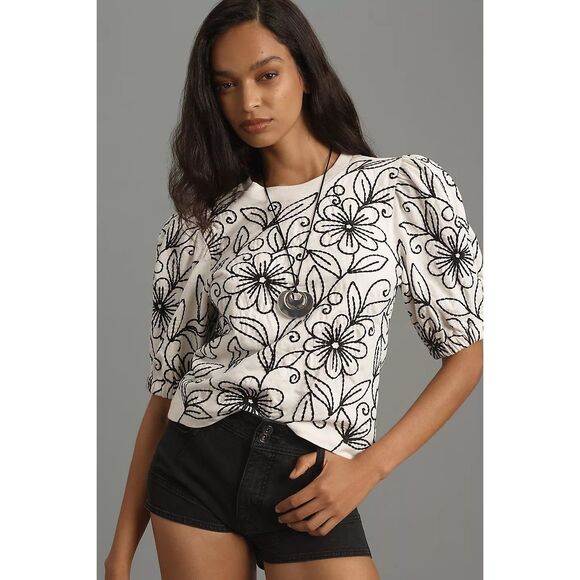 Maeve | Tops | Antheopologie Maeve Puffsleeve Embroidered Pullover ...
